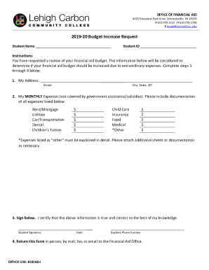 Fillable Online 2019-20 Budget Increase Request Fax Email Print - pdfFiller