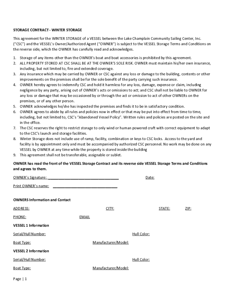 Fillable Online BOAT STORAGE AGREEMENT & PAYMENT - Community Sailing ...