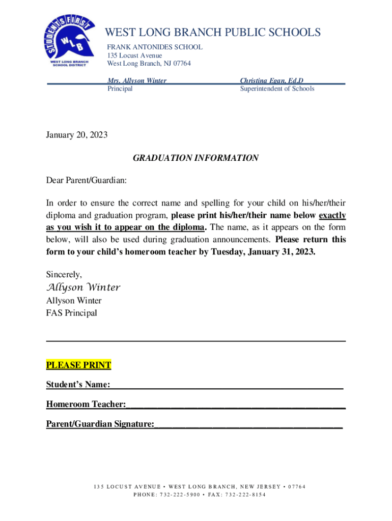 Fillable Online West Long Branch School District Announces New ...
