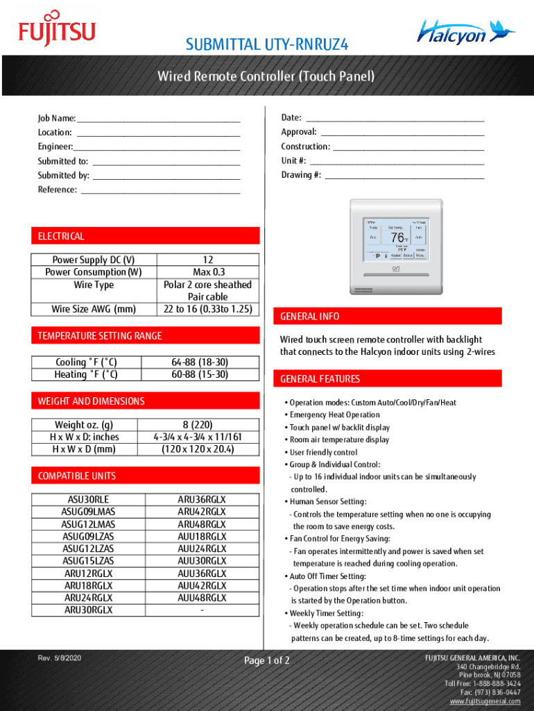 Fillable Online Wired Remote Controller (Touch Panel) Fax Email Print - pdfFiller
