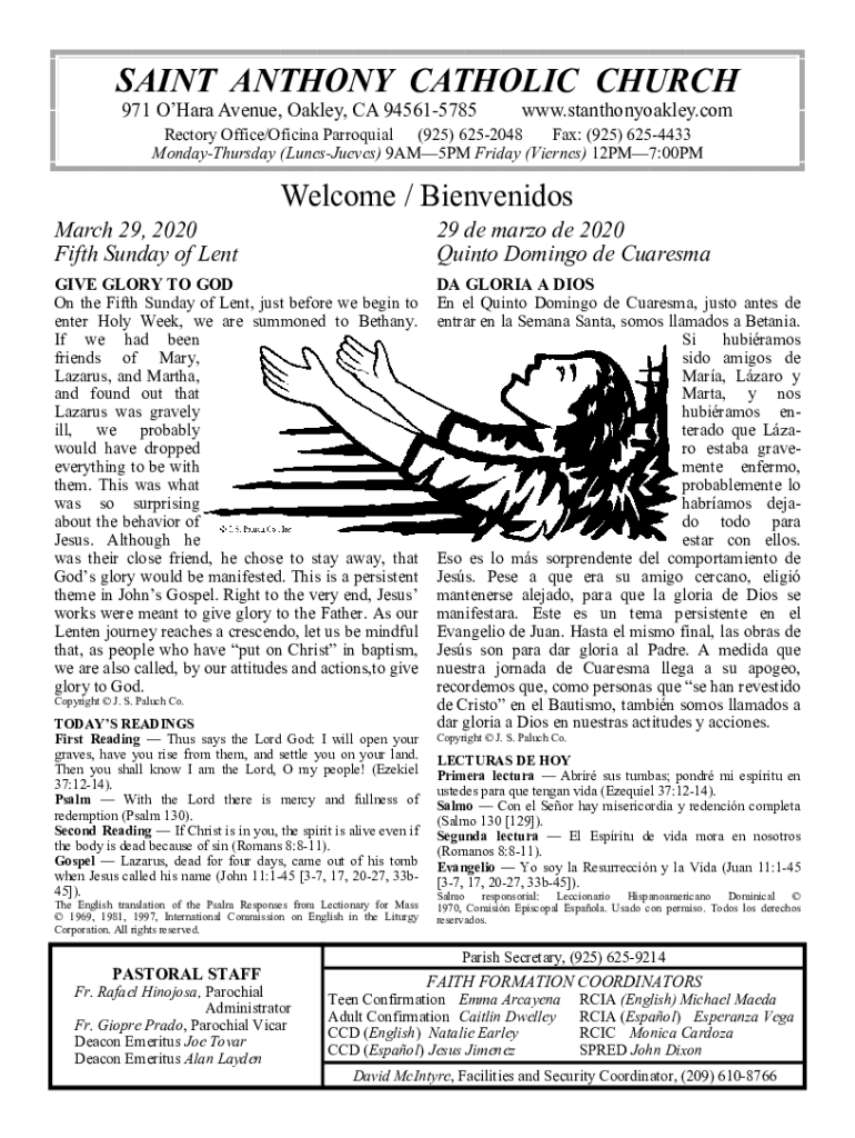 Fillable Online St. Anthony Catholic Church - 971 O'Hara Avenue, Oakley, CA ... Fax Email Print ...