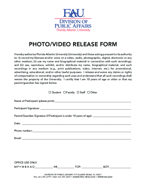Fillable Online Fillable Online fau FAU-Model Release Form - fau Fax Email Print ... Fax Email ...