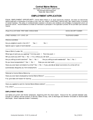 Fillable Online Central Maine Motors EMPLOYMENT APPLICATION - Dealer ...