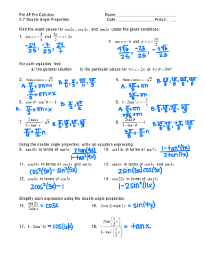 Fillable Online Pre AP Pre Calculus Name: 5.7 Double Angle Properties ...