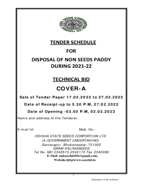 Fillable Online TENDER SCHEDULE FOR DISPOSAL OF SUB-STANDARD ... Fax ...
