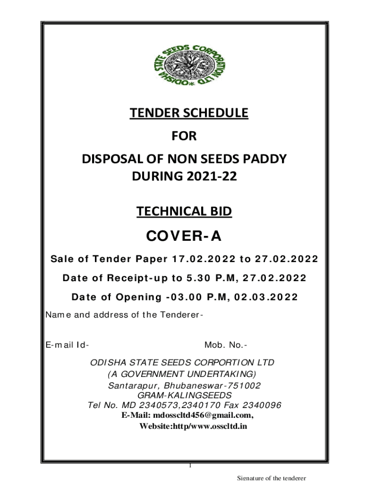 Fillable Online TENDER SCHEDULE FOR DISPOSAL OF SUB-STANDARD ... Fax ...
