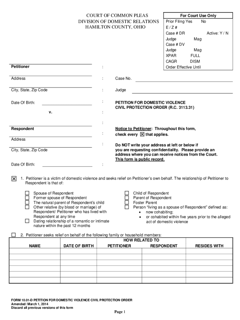 Fillable Online 10.01-D Petition for Domestic Violence Civil Protection Order ... Fax Email ...