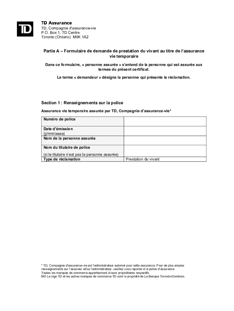 Remplissable En Ligne TD Assurance- Directives pour remplir la trousse de demande de prestation ...