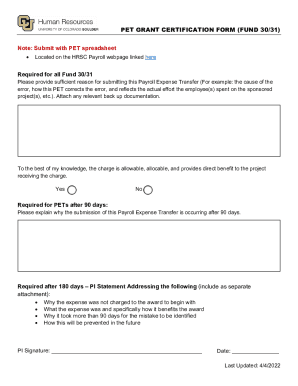 Fillable Online PET GRANT CERTIFICATION FORM (FUND 30/31) Note: Submit ... Fax Email Print ...