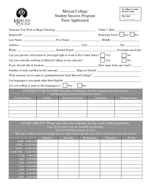 Fillable Online Merced College Student Success Program Tutor ...