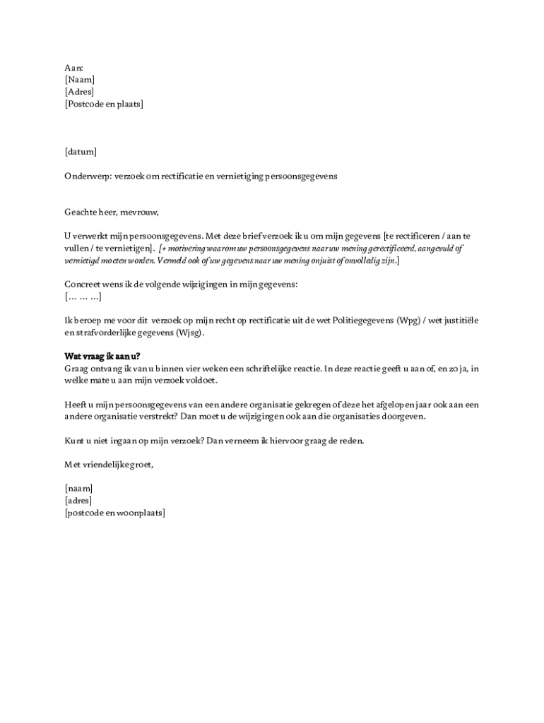 Invulbaar Online Voorbeeldbrief verzoek om persoonsgegevens over te dragen Faxnummer Email ...