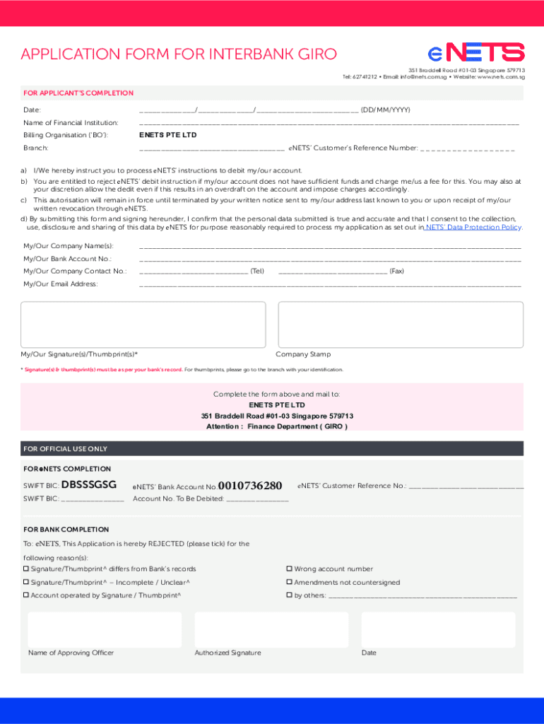 Fillable Online APPLICATION FORM FOR INTERBANK GIRO - NETS Fax Email ...