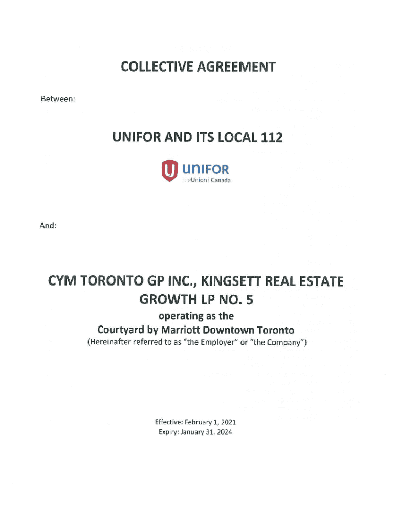 Fillable Online COLLECTIVE AGREEMENT UNIFOR AND ITS LOCAL 112 ... Fax ...