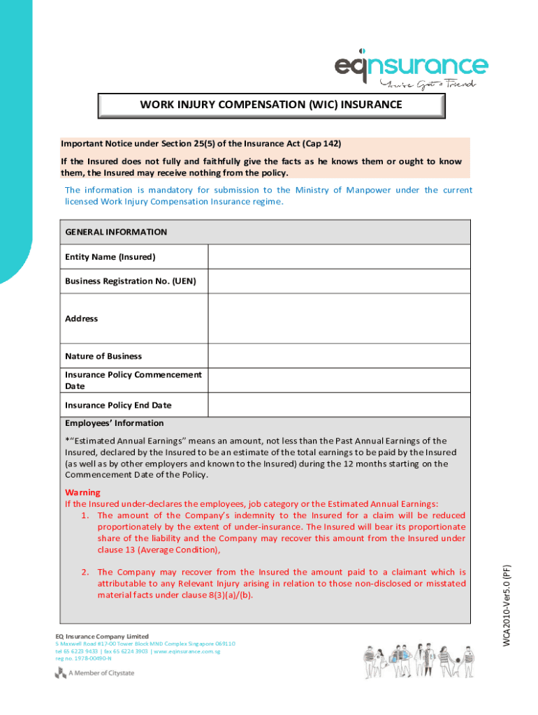 Fillable Online Claim Form - Work Injury Compensation ... - EQ ...