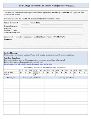 Fillable Online Yale College Discussion/Lab Section Management: Spring ...