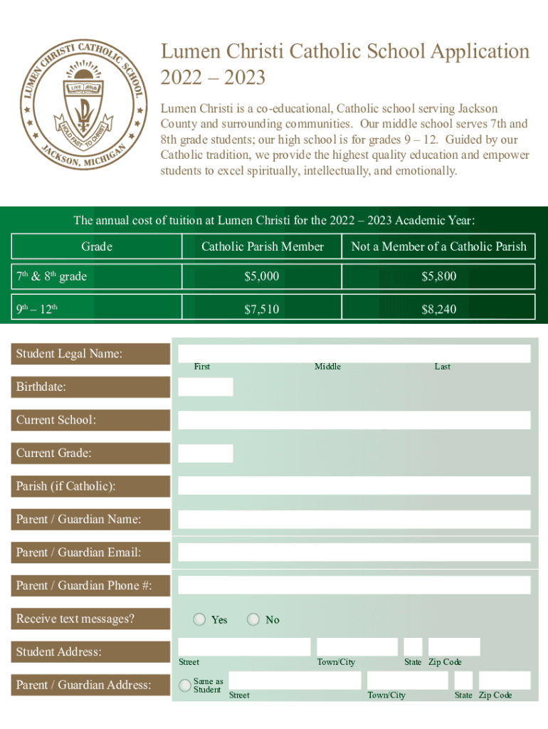 Fillable Online Lumen Christi Application - Jackson Catholic Schools ...