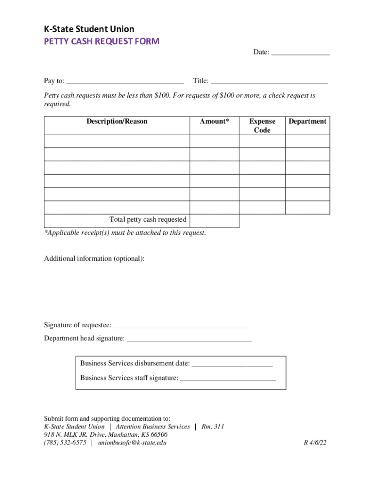 Fillable Online K-State Student Union CHECK REQUEST FORM Fax Email ...