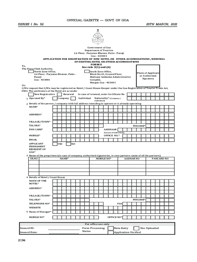 Fillable Online Forms - Department of Tourism, Government of Goa Fax ...