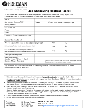 Fillable Online Job Shadowing Request Packet - Freeman Health System ...