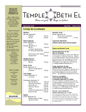 Fillable Online Holiday Service Schedule - Temple Beth El of Pensacola ...