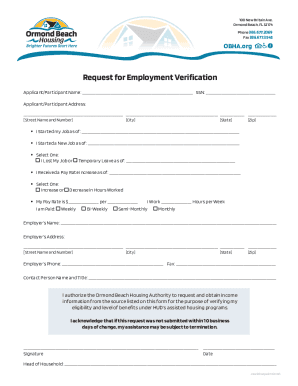 Fillable Online OBHA Request for Emplyment Verification Fax Email Print - pdfFiller