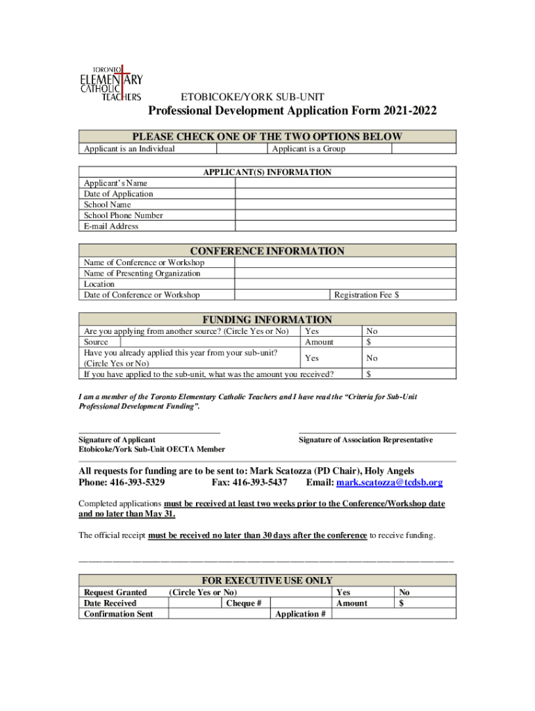 Fillable Online Professional Development Application Form 2021-2022 Fax ...