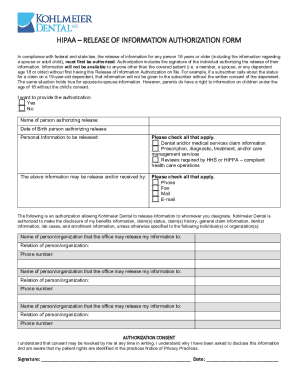 Fillable Online HIPAARELEASE OF INFORMATION AUTHORIZATION FORM Fax ...
