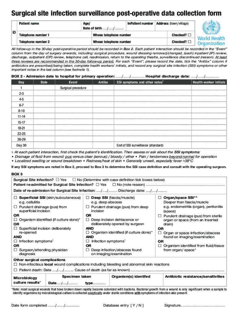 Surgical Site Infection Surveillance Post Operative Data Collection ...