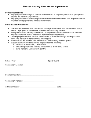 Mercer County Concession Agreement Doc Template | pdfFiller