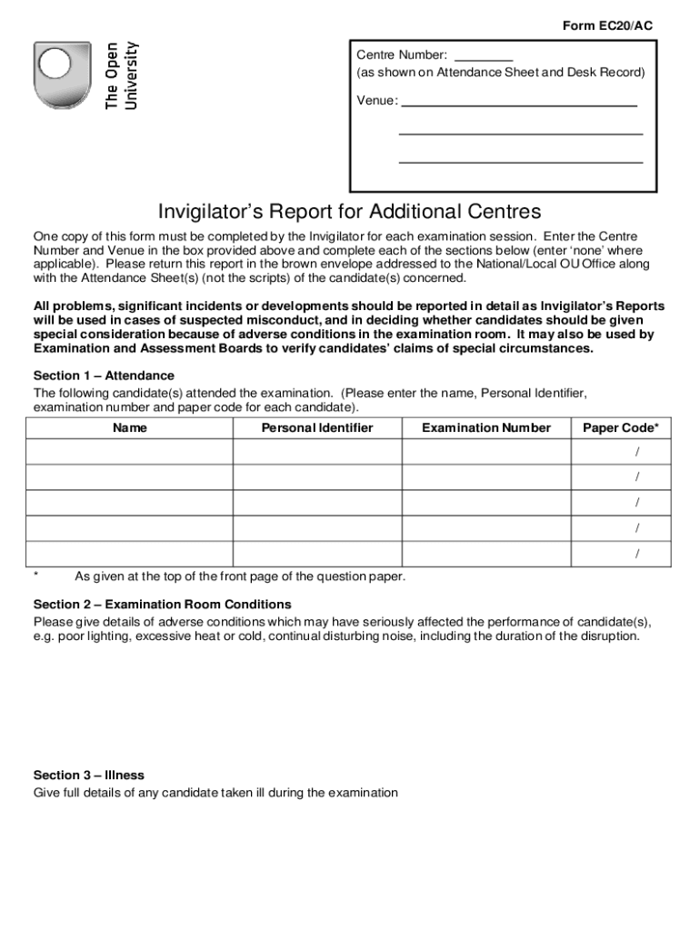 Fillable Online ec20-senior-invigilators-report-form.docx - The Open ...