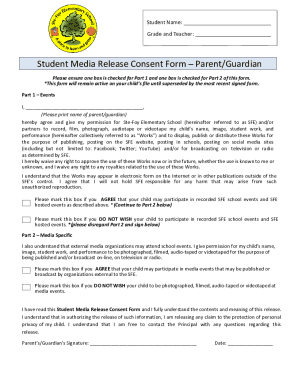 Fillable Online Student Media Release Consent Form Parent/Guardian Fax ...