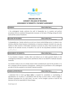 Fillable Online CONSENT/ RELEASE OF RECORDS/ ASSIGNMENT OF BENEFITS ...
