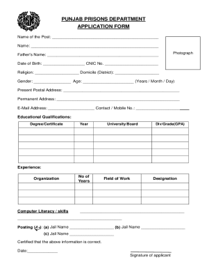 Fillable Online PUNJAB PRISONS DEPARTMENT APPLICATION FORM Fax Email ...