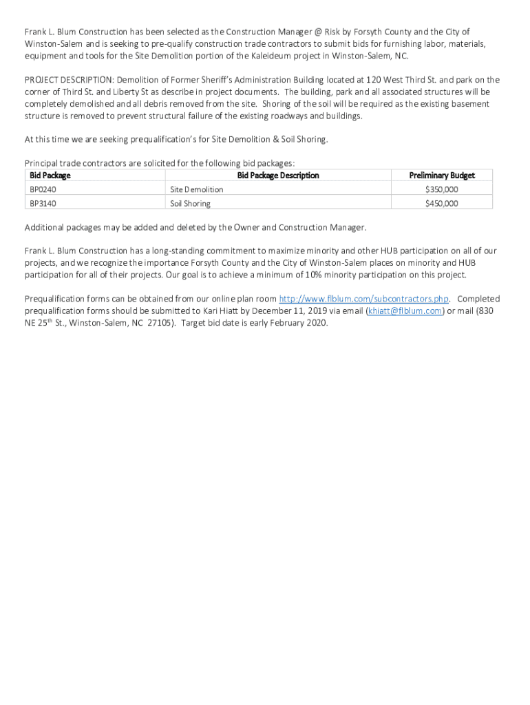 Fillable Online Frank L. Blum Construction has been selected as the ...