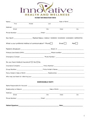 Fillable Online 1 PATIENT INFORMATION FORM Primary Care Doctor (PCP ...