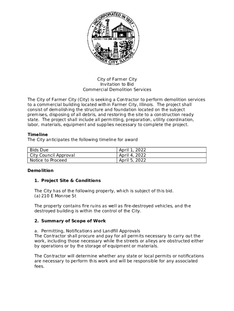 Invitation to bid - house demolition - City of Farmer City Doc Template ...
