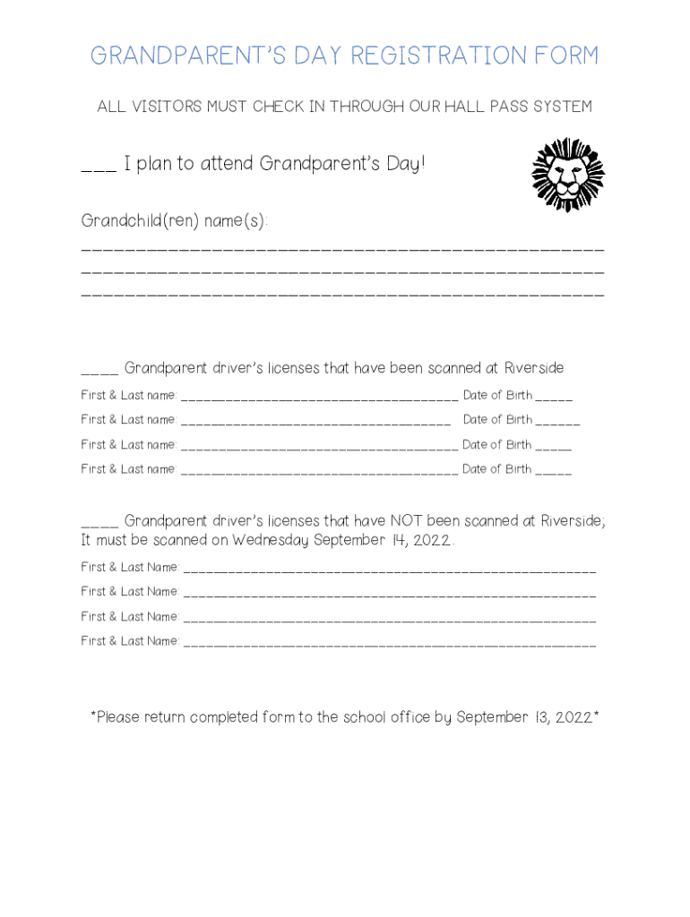 Fillable Online GRANDPARENT'S DAY REGISTRATION FORM Fax Email Print ...
