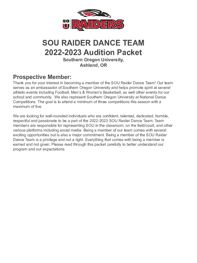 Fillable Online 2022-23 SOU Dance Team Audition Packet - Amazon S3 Fax ...