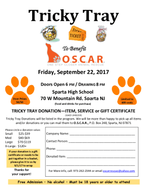 Fillable Online Tricky Tray - One Step Closer Animal Rescue (OSCAR) Fax ...