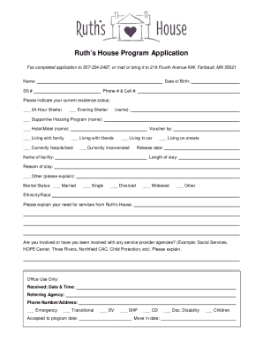 Fillable Online Ruth's House Program Application - Faribault Fax Email ...