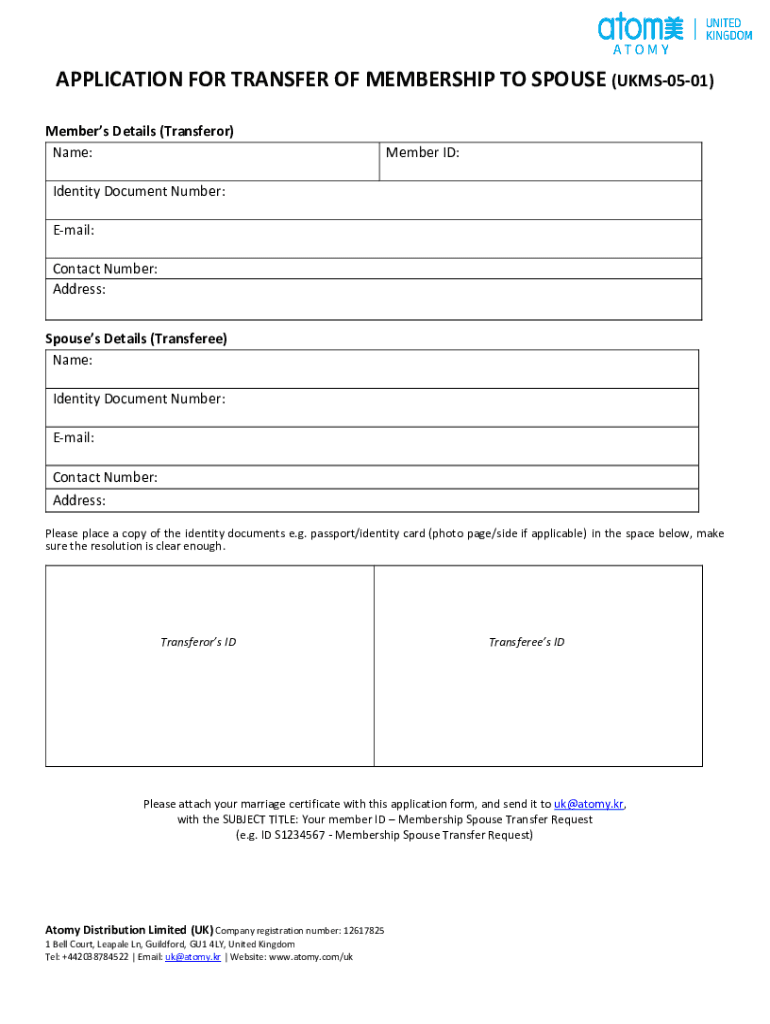Fillable Online APPLICATION FOR TRANSFER OF MEMBERSHIP TO SPOUSE ... Fax Email Print - pdfFiller