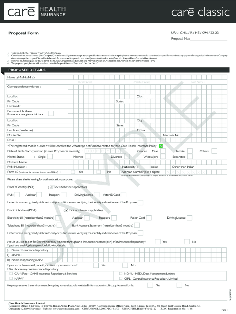 Fillable Online Download Health Insurance Claim Forms & Proposal Forms ...