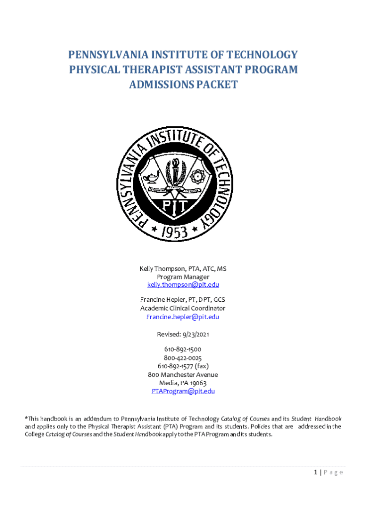 Fillable Online Physical Therapist Assistant Program Admissions Packet Fax Email Print - pdfFiller