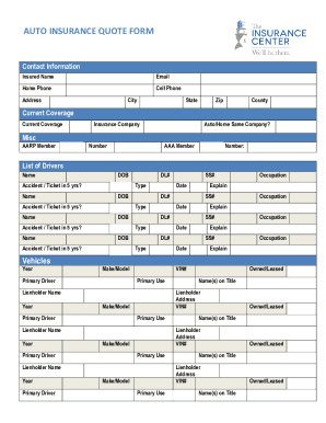 Fillable Online AUTO QUOTE SHEET - Draft Fax Email Print - pdfFiller