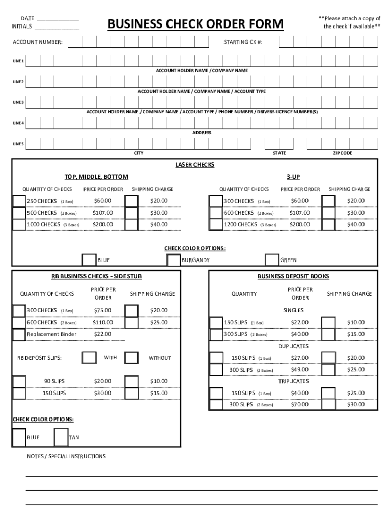Fillable Online BUSINESS CHECK ORDER FORM Fax Email Print - pdfFiller