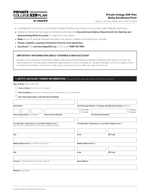 Fillable Online Private College 529 Plan Entity Enrollment Form ...