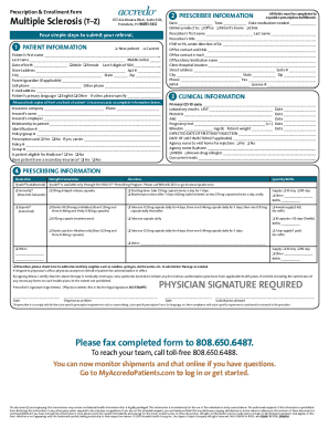 Fillable Online Prescription & Enrollment Form Multiple Sclerosis (TZ). Prescription ...