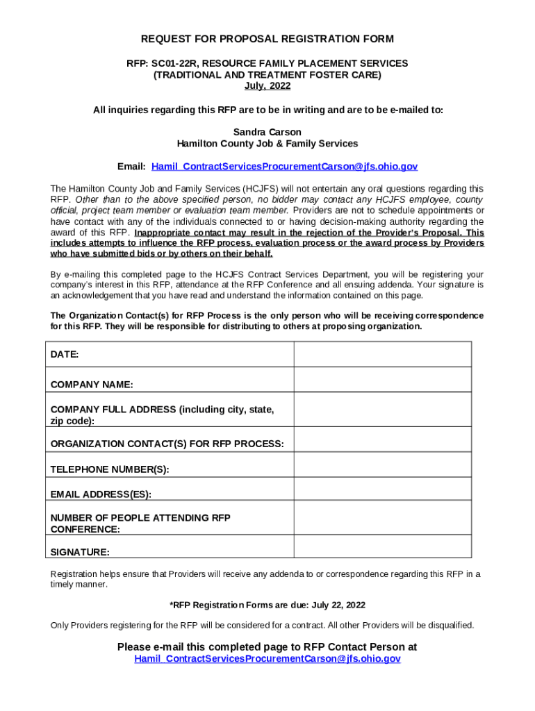 REQUEST FOR PROPOSAL REGISTRATION Doc Template | pdfFiller