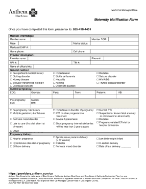 Fillable Online Maternity Notification Form - Anthem Providers Fax ...