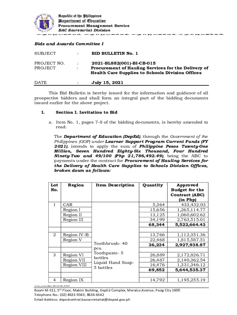 Fillable Online Procurement of Hauling Services for the Delivery of ...